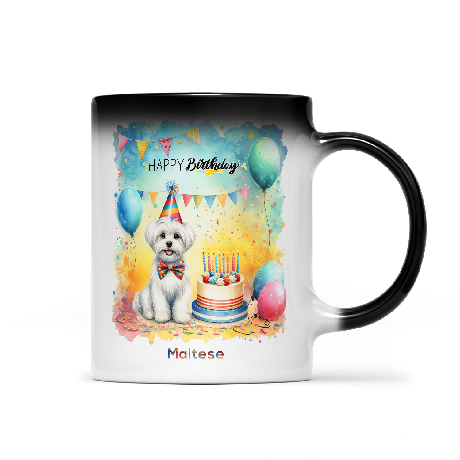 Happy Birthday to Maltese Kitten Party Balloons Cake Heat Color ...