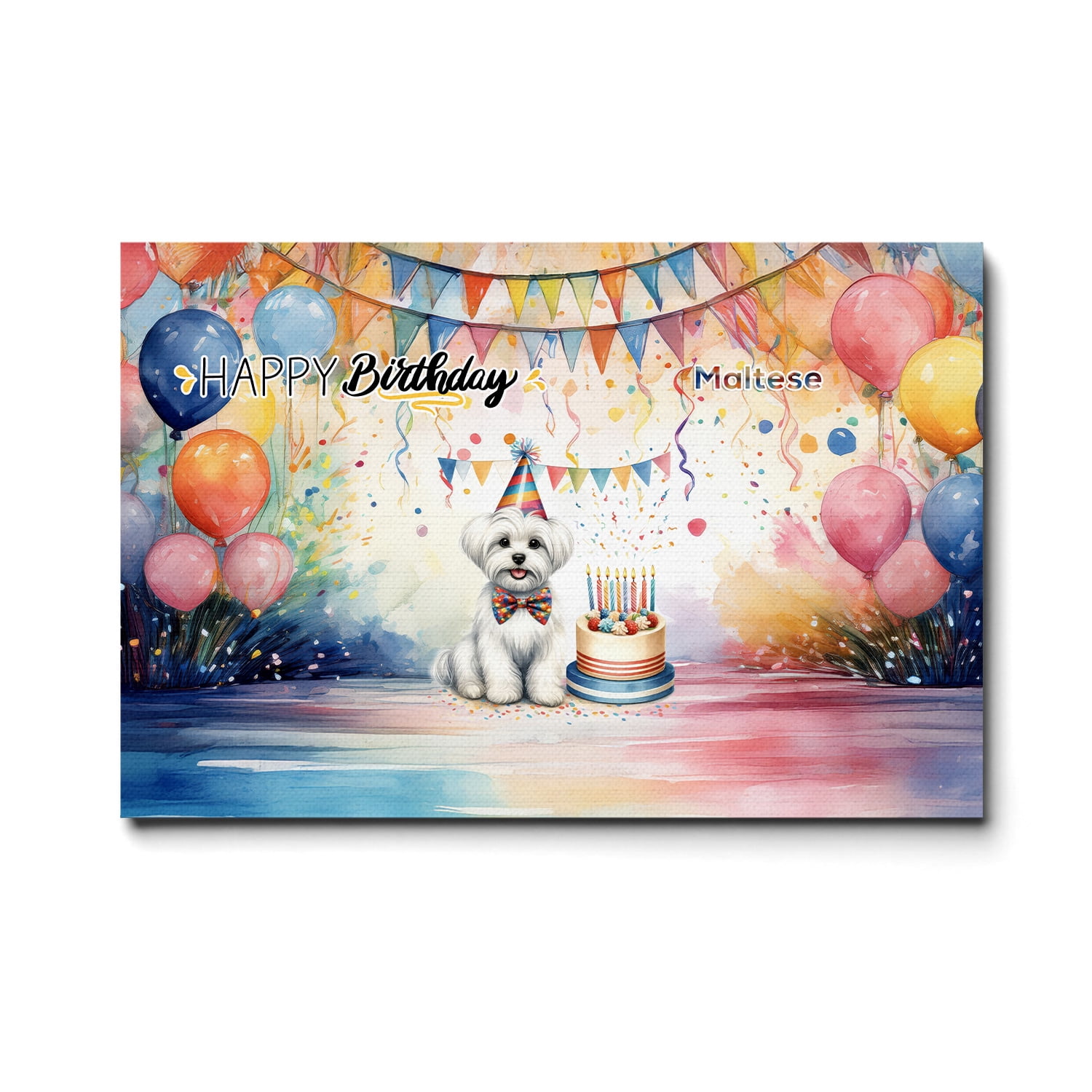 Happy Birthday to Maltese Kitten Party Balloons Cake Horizontal Matte ...