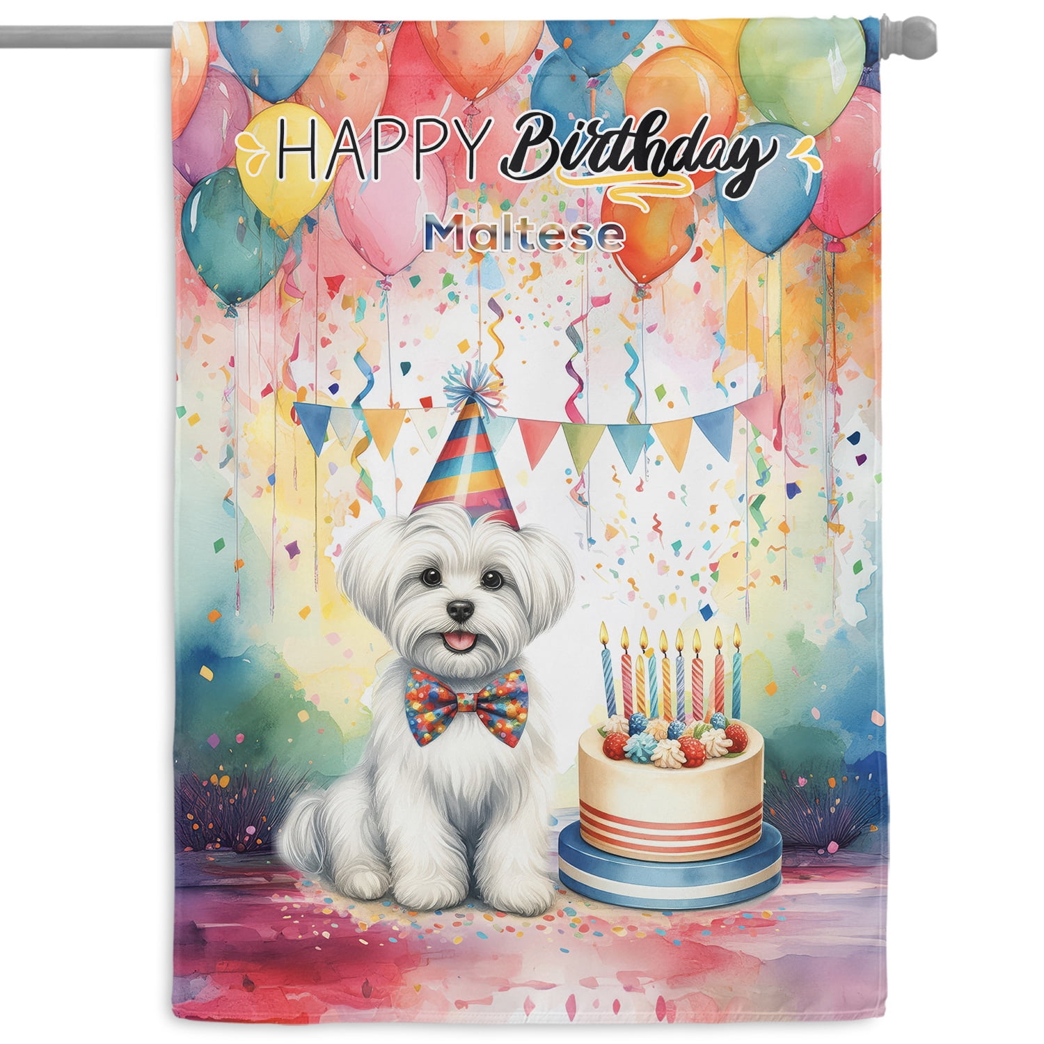 Happy Birthday to Maltese Kitten Party Balloons Cake House Flag 28x40in ...