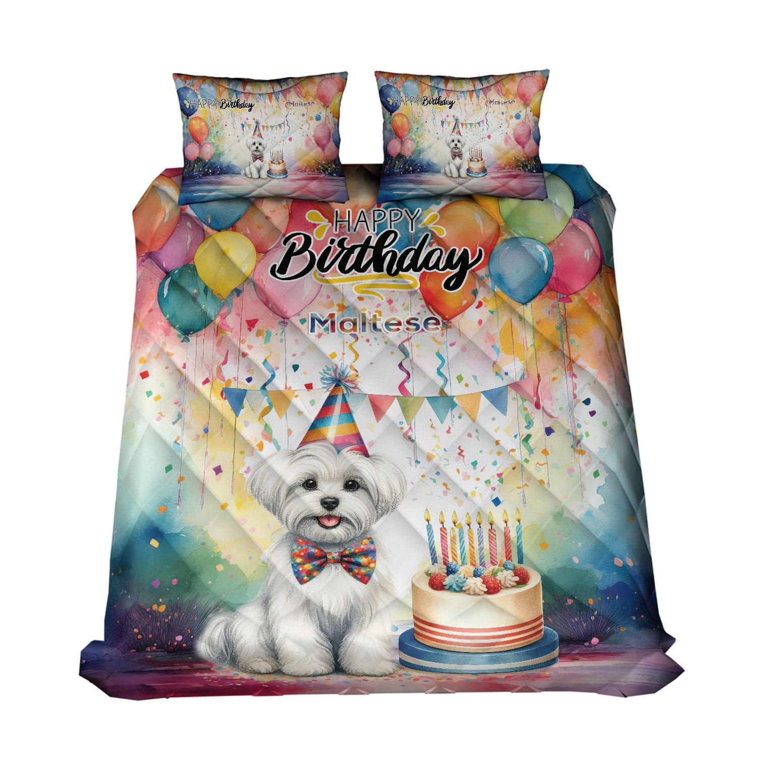 Happy Birthday to Maltese Kitten Party Balloons Cake Quilt Bedding Set ...