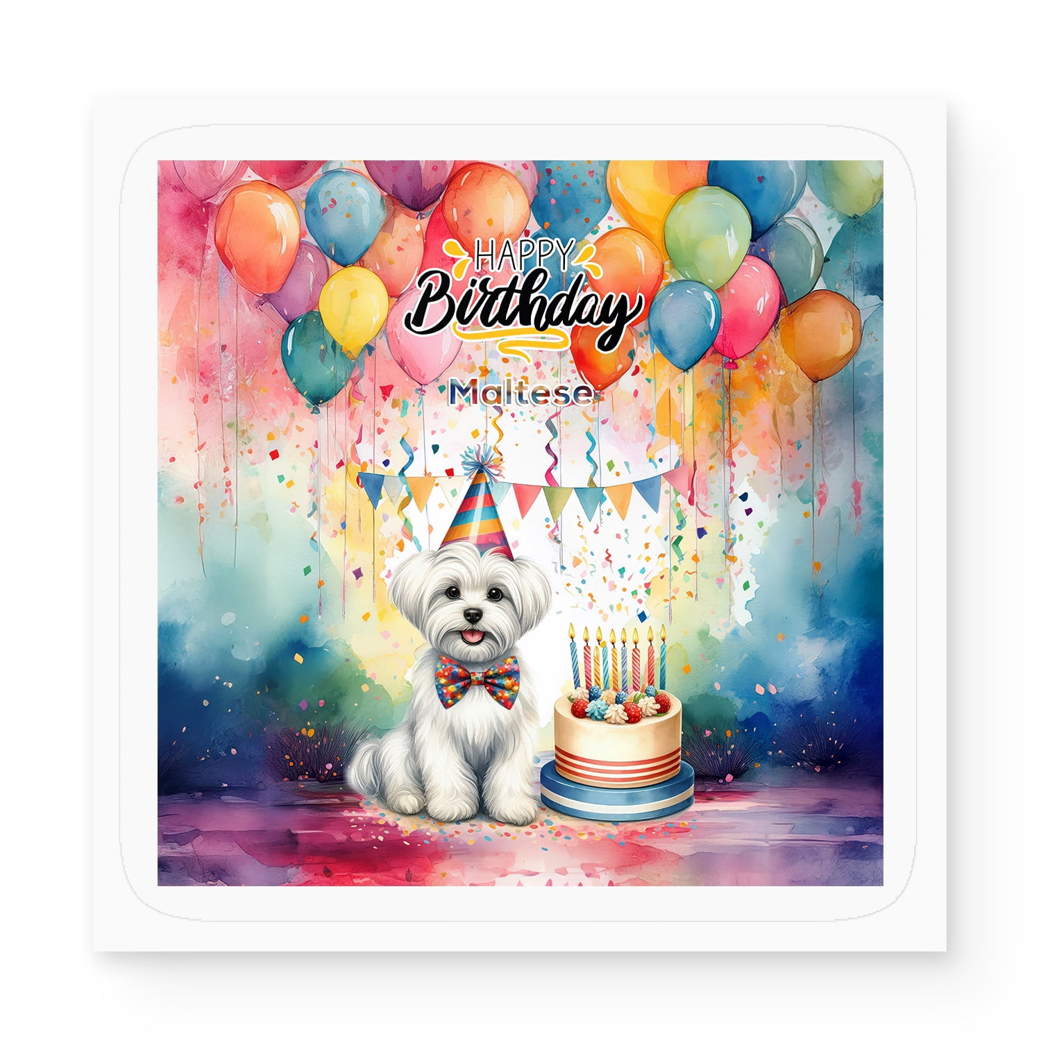 Happy Birthday to Maltese Kitten Party Balloons Cake Vinyl Sticker ...