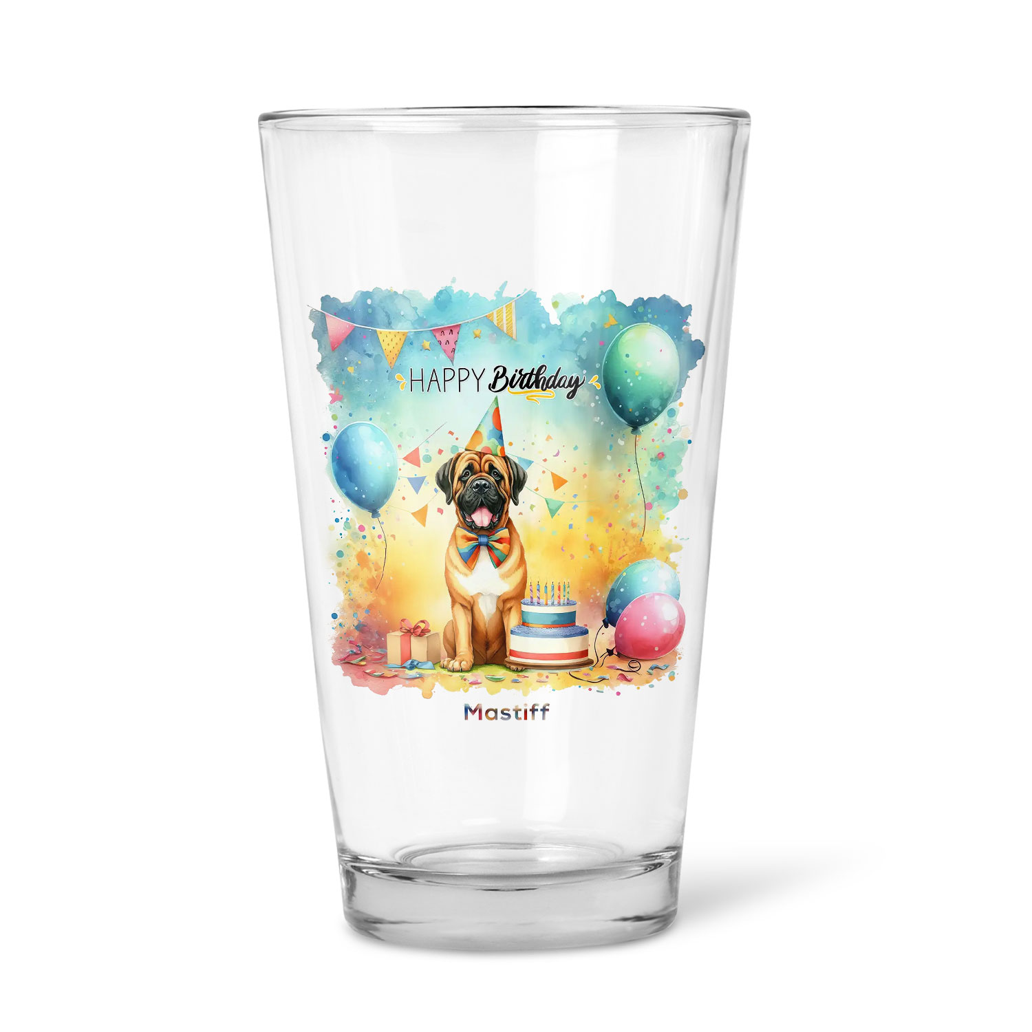 Happy Birthday to Mastiff Kitten Party Balloons Cake 16oz Pint Beer ...