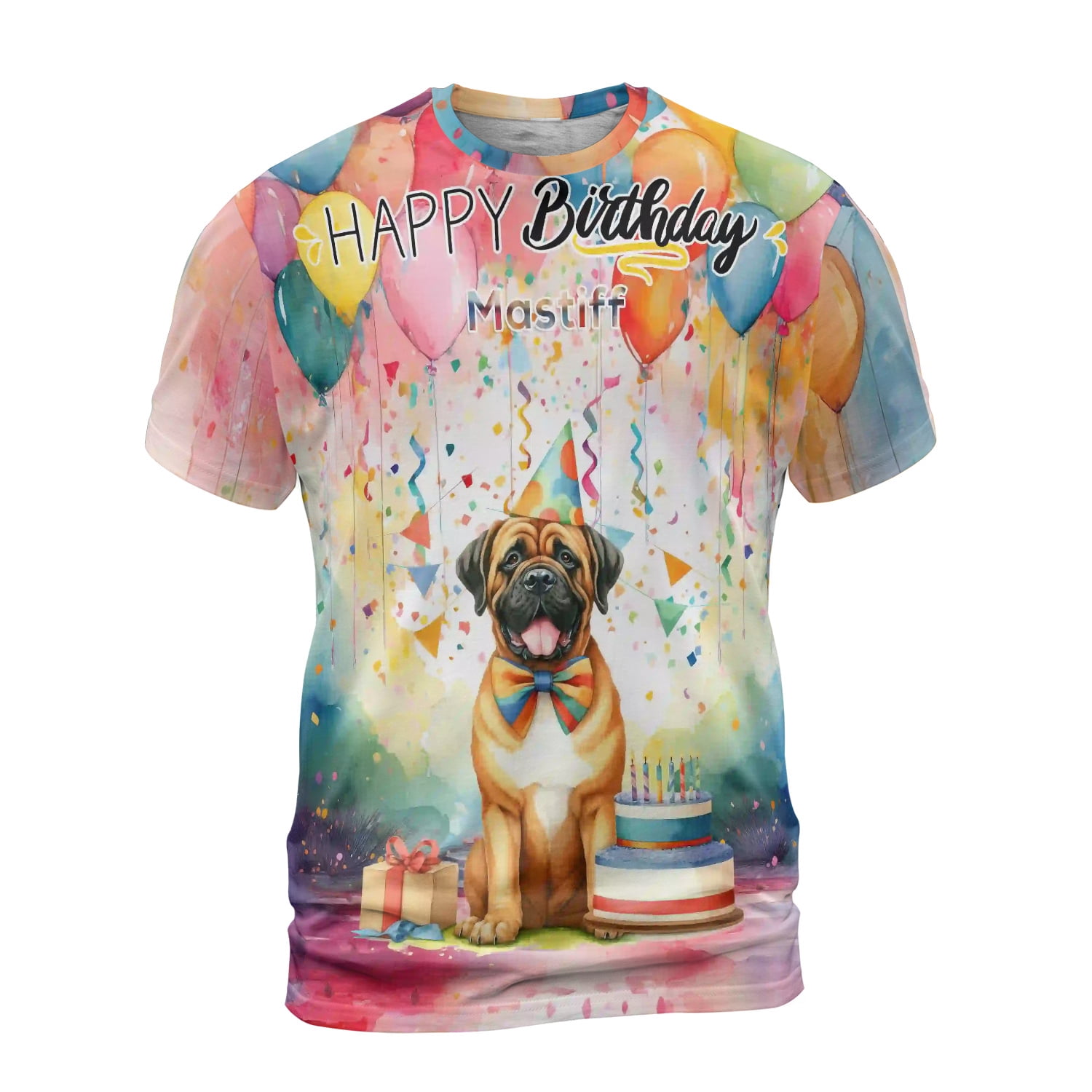 Happy Birthday to Mastiff Kitten Party Balloons Cake All Over Print 3D ...