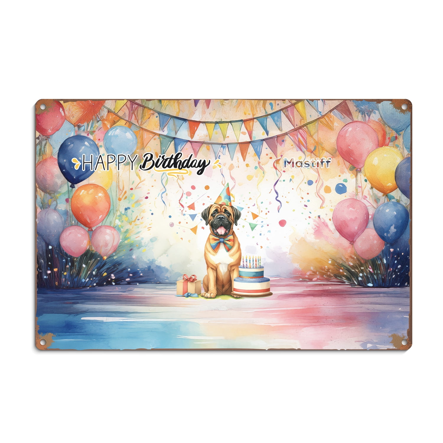 Happy Birthday to Mastiff Kitten Party Balloons Cake Horizontal Metal ...
