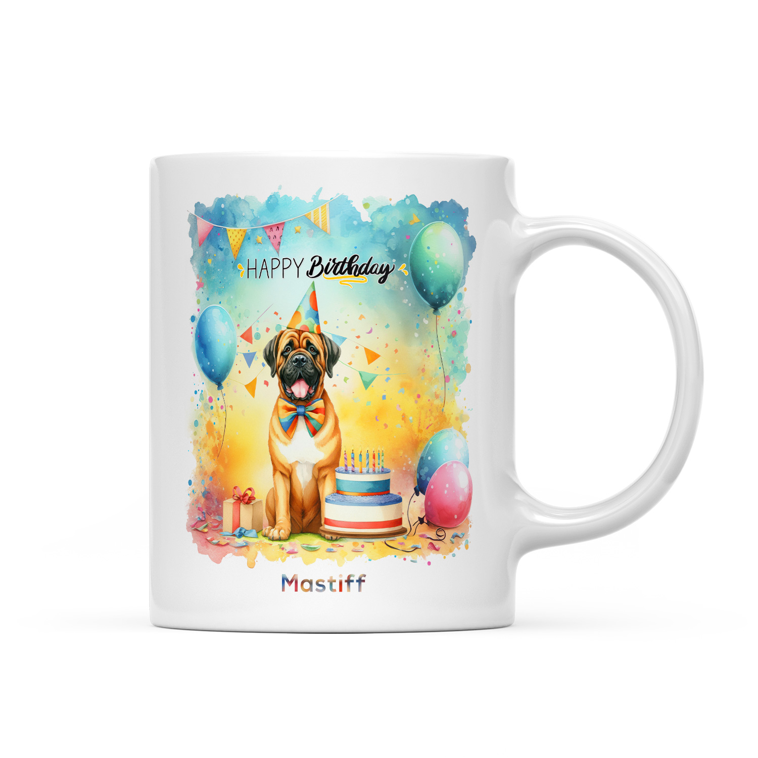 Happy Birthday to Mastiff Kitten Party Balloons Cake Mug Mastiffs Dog ...