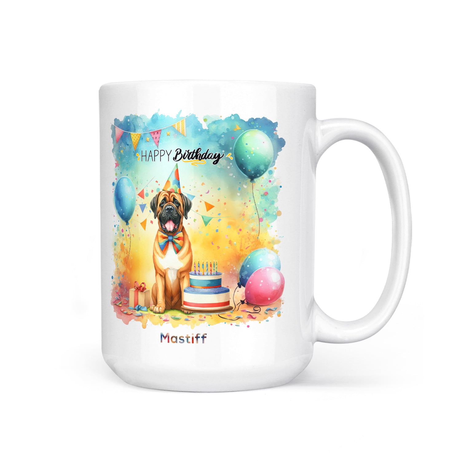 Happy Birthday to Mastiff Kitten Party Balloons Cake Mug Mastiffs Dog ...