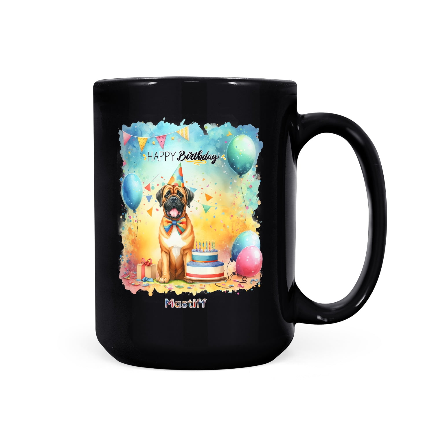 Happy Birthday to Mastiff Kitten Party Balloons Cake Mug Mastiffs Dog ...
