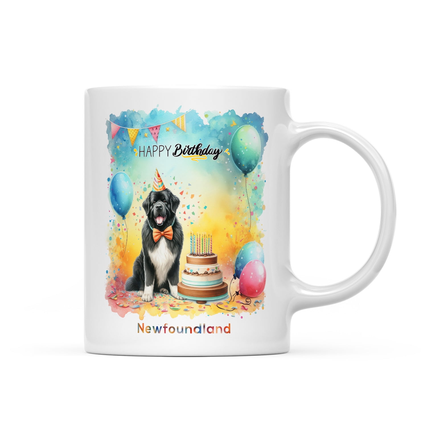 Happy Birthday to Newfoundland Kitten Party Balloons Cake Mug Newfie ...