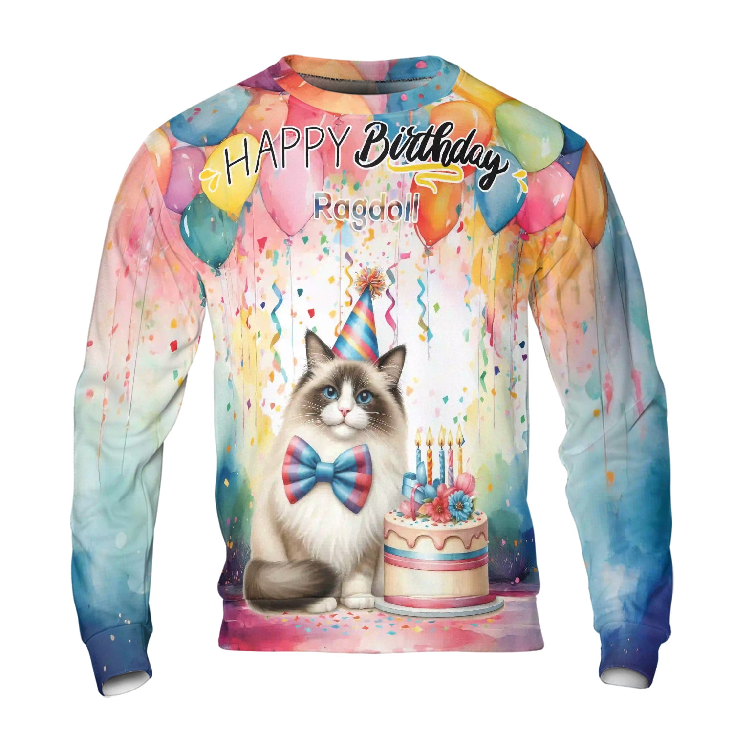 Happy Birthday to Ragdoll Kitten Party Balloons Cake All Over Print 3D ...
