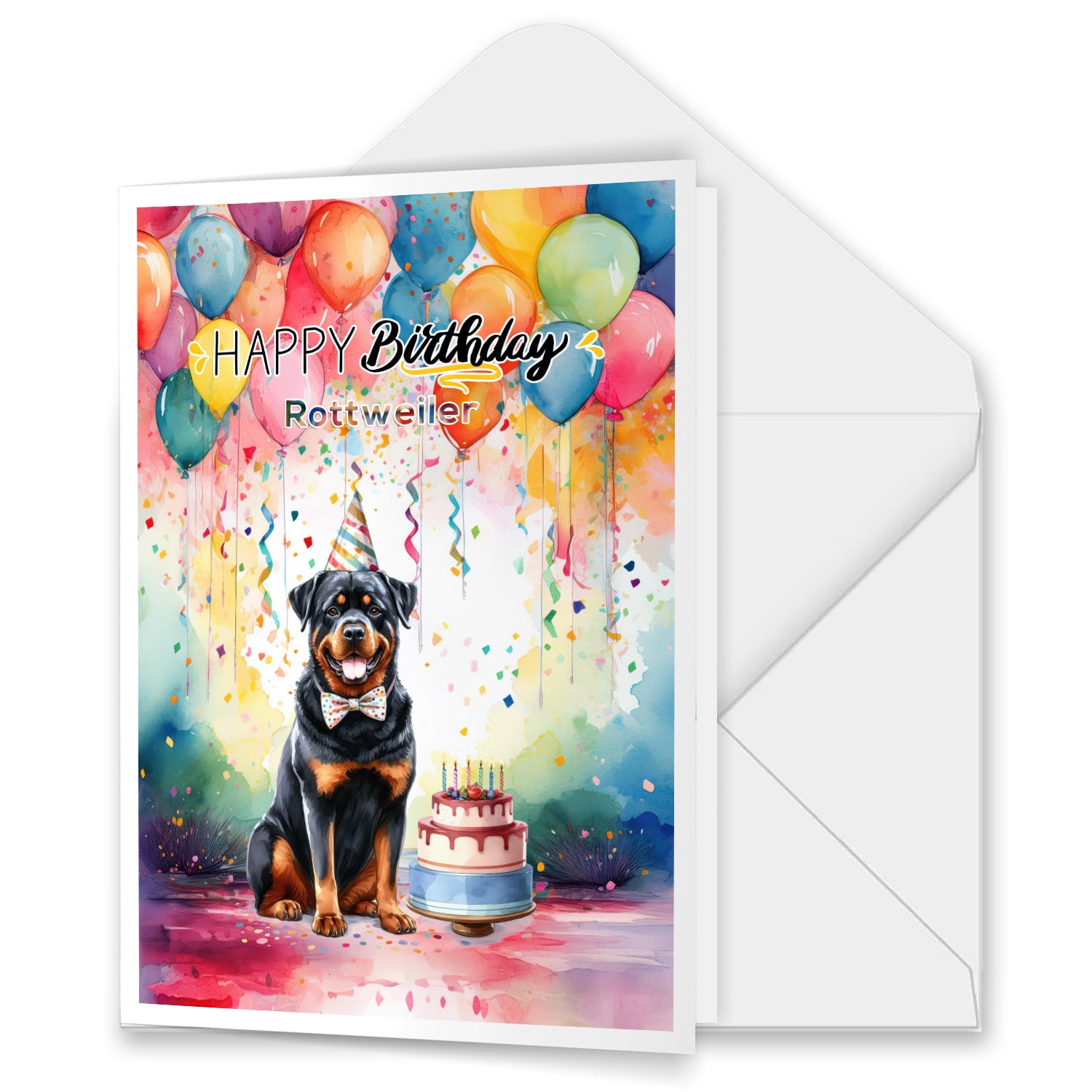 Happy Birthday to Rottweiler Kitten Party Balloons Cake 5x7in Folded ...