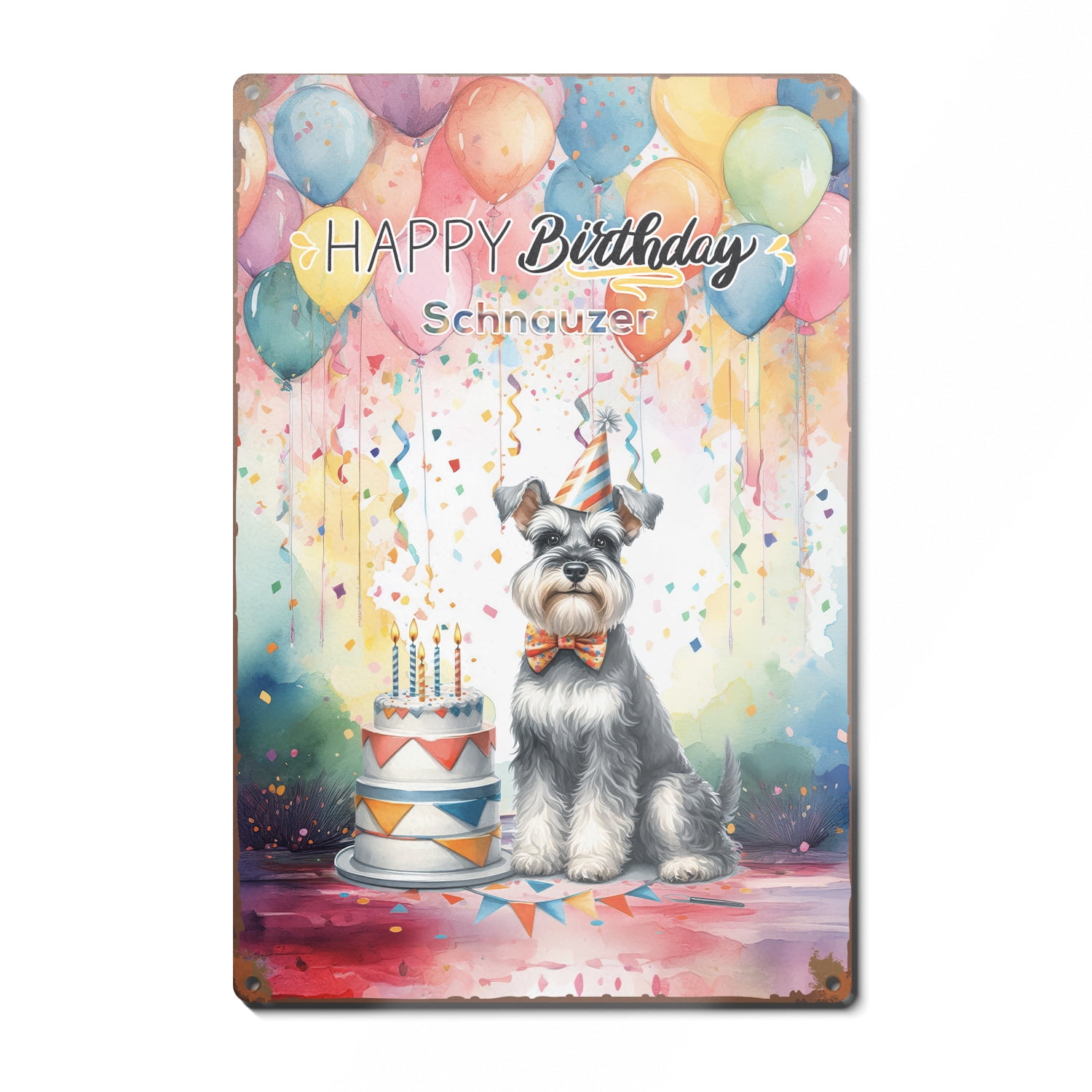 Happy Birthday to Schnauzer Kitten Party Balloons Cake Vertical Metal ...