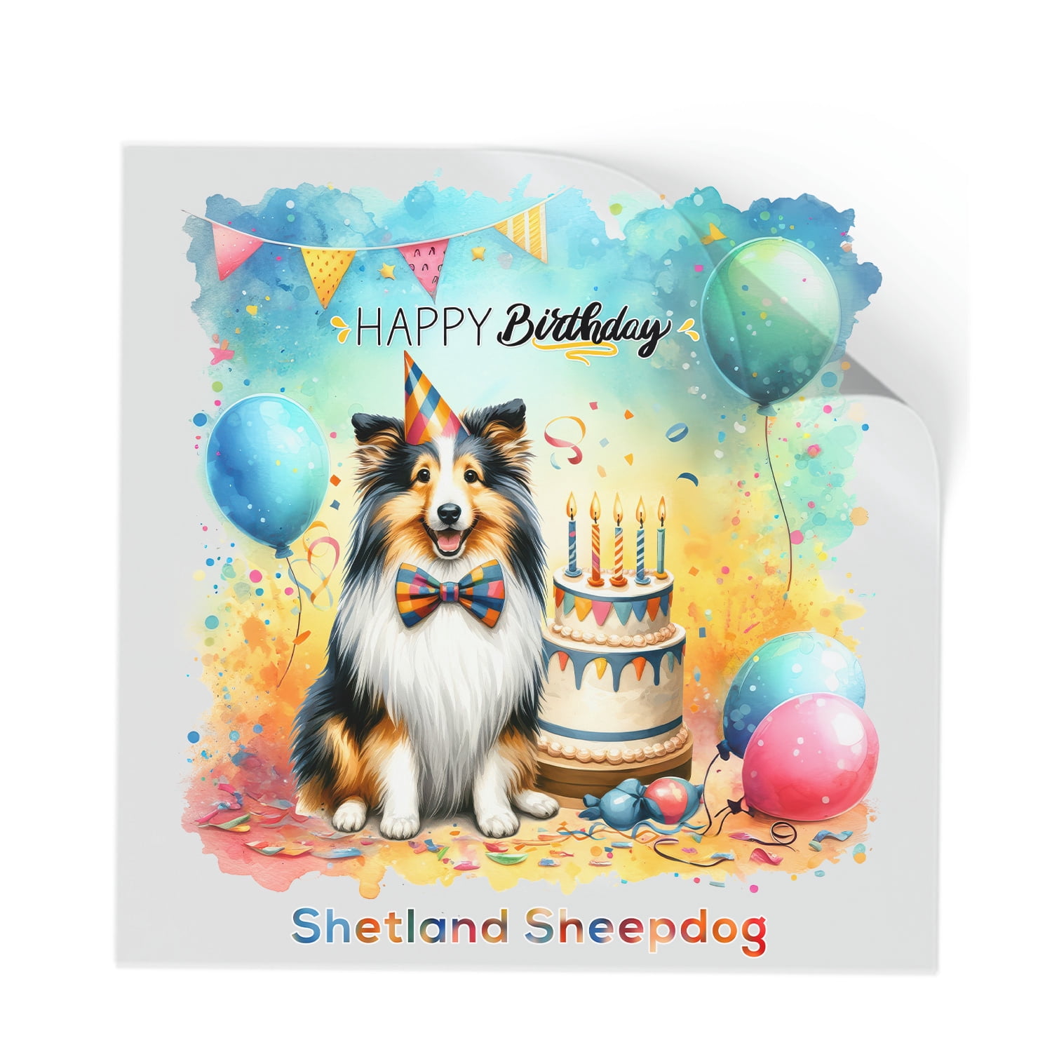 Happy Birthday to Shetland Sheepdog Kitten Party Balloons Cake Cutout ...