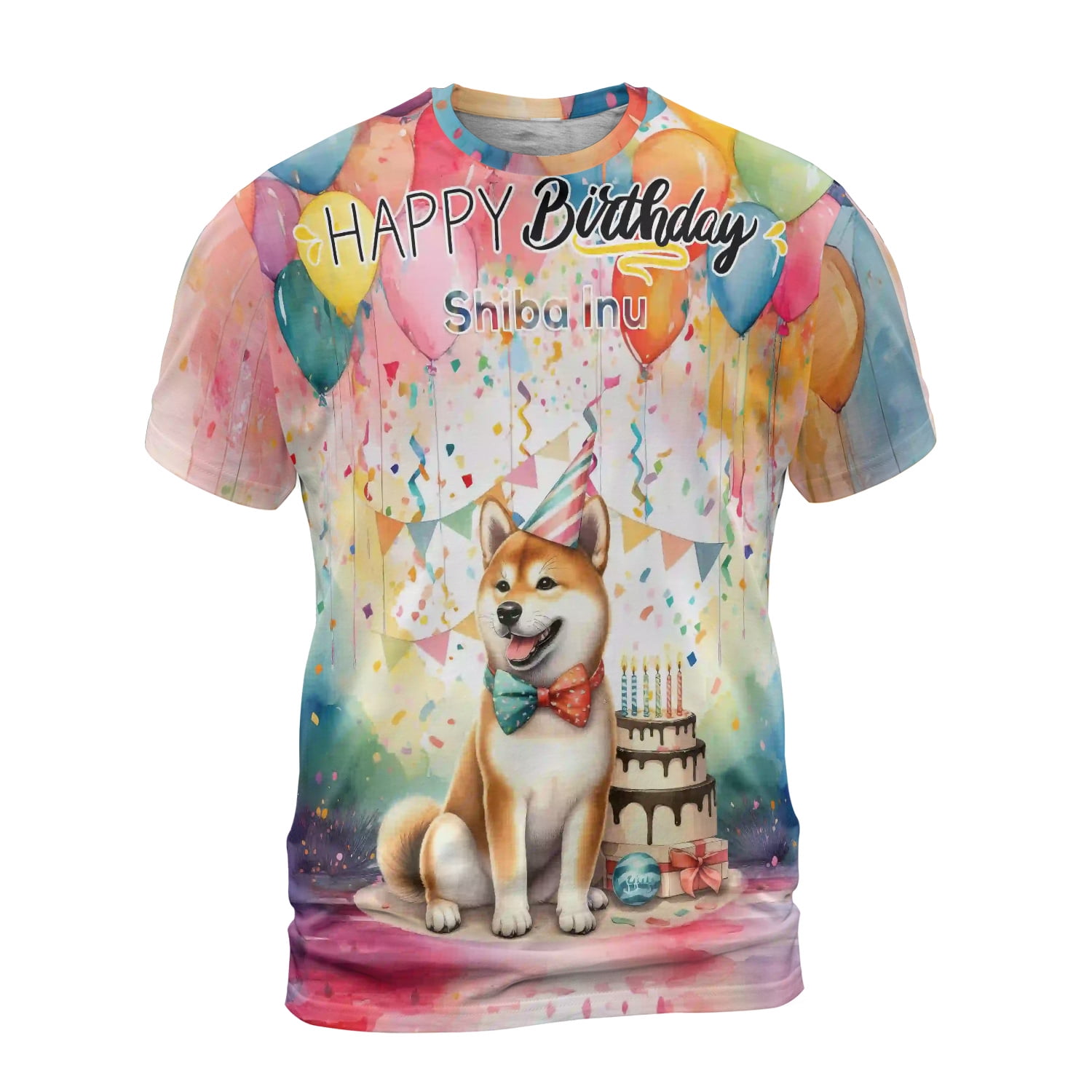 Happy Birthday to Shiba Inu Kitten Party Balloons Cake All Over Print ...
