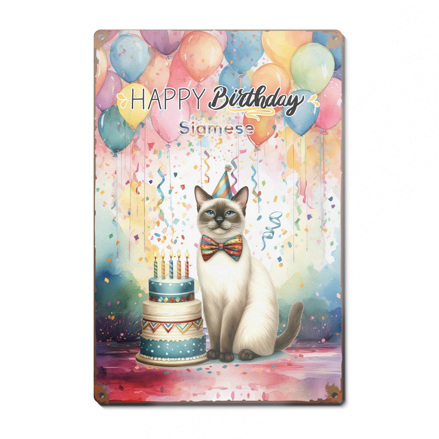 Happy Birthday to Siamese Kitten Party Balloons Cake Vertical Metal ...