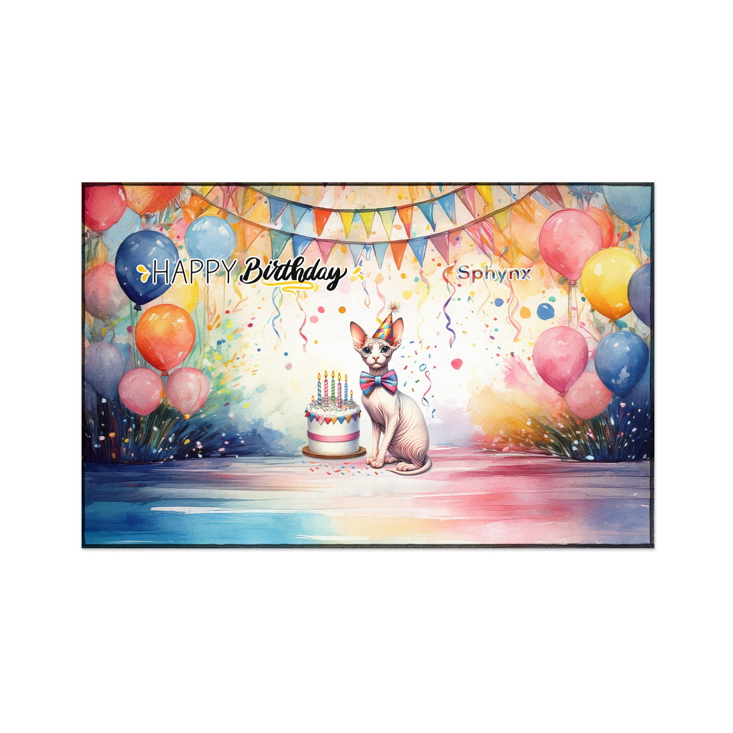 Happy Birthday to Sphynx Kitten Party Balloons Cake Indoor Rug Cat ...