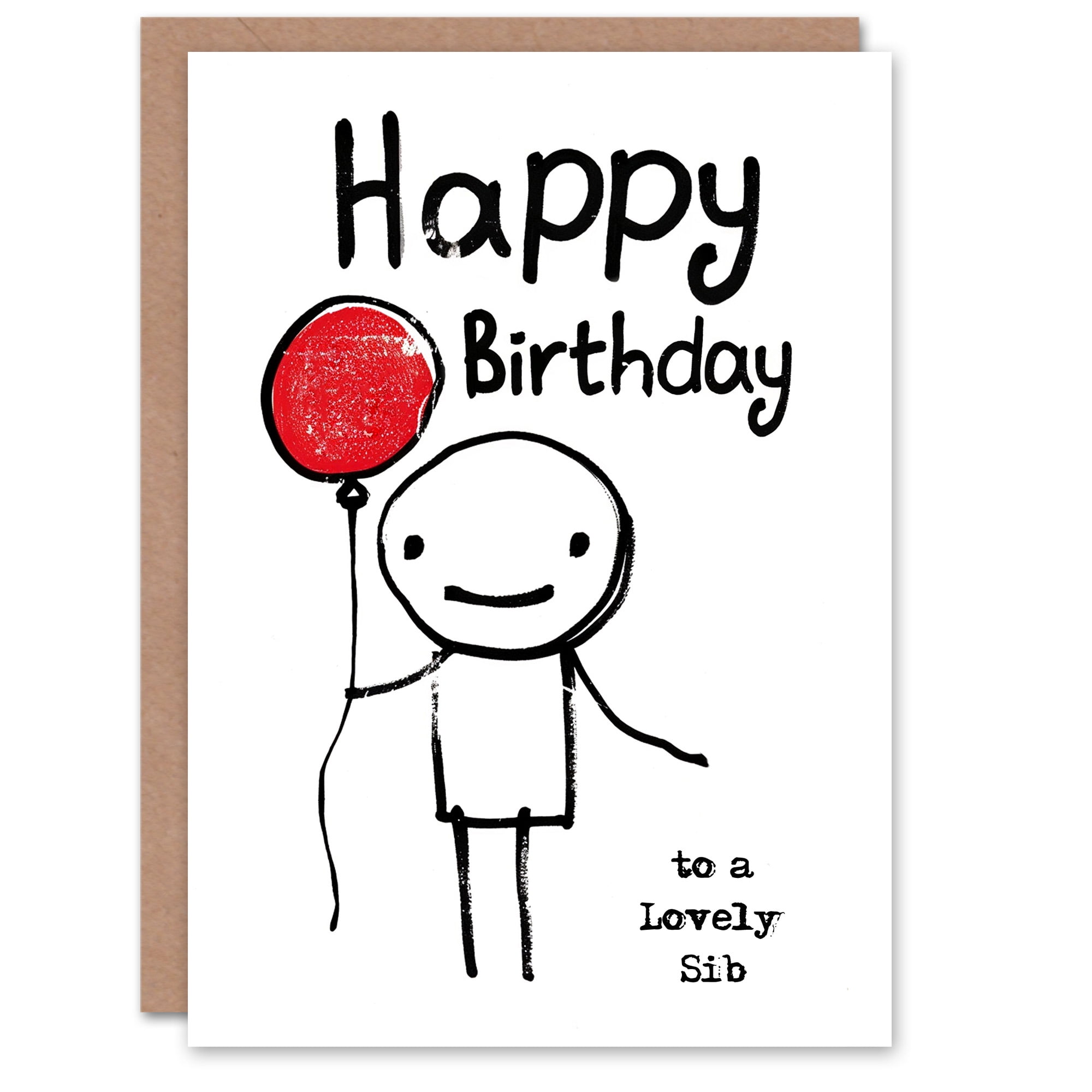 Happy Birthday to a Lovely Sib Stick Figure Red Balloon Simple Non ...