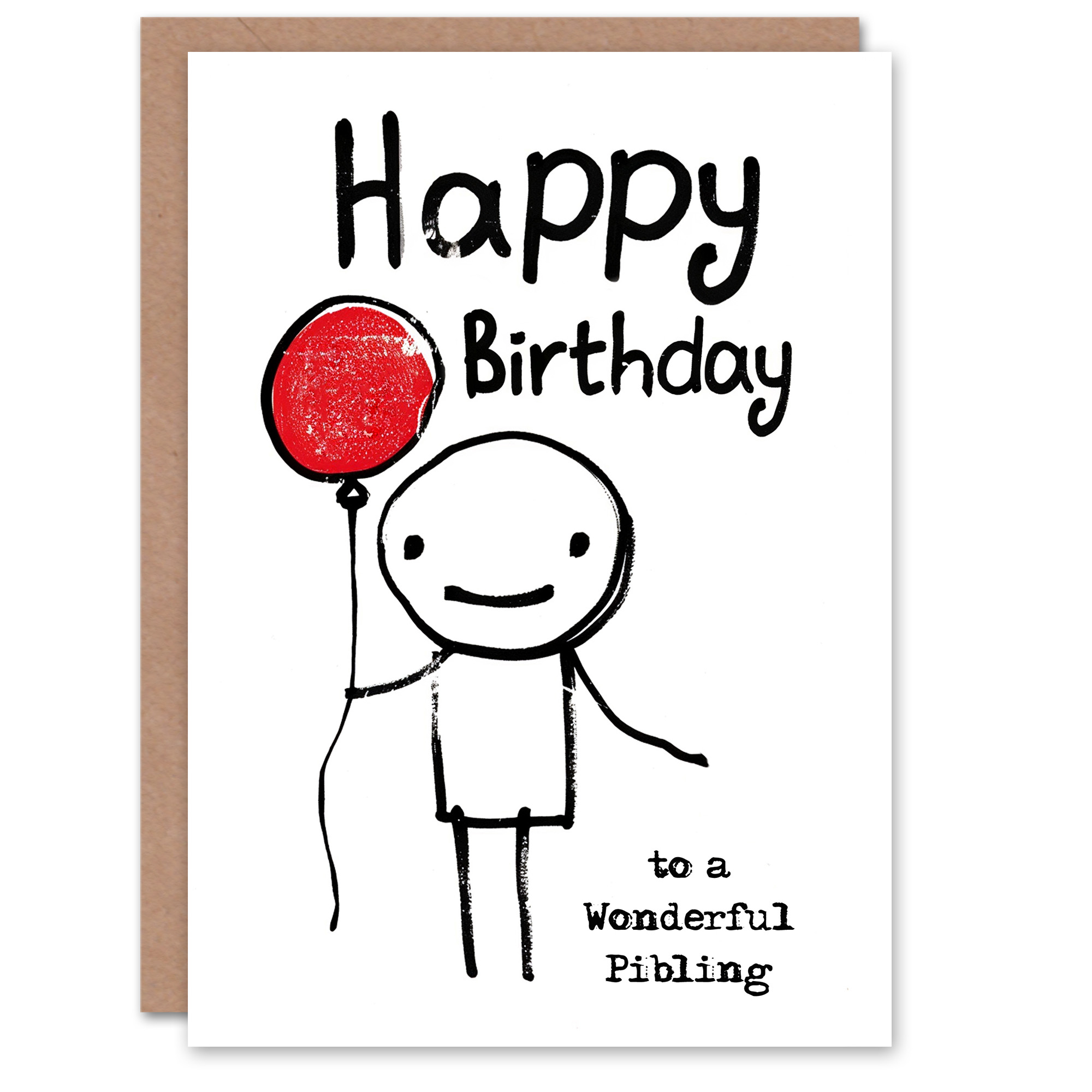 Happy Birthday to a Wonderful Pibling Stick Figure Red Balloon Simple ...
