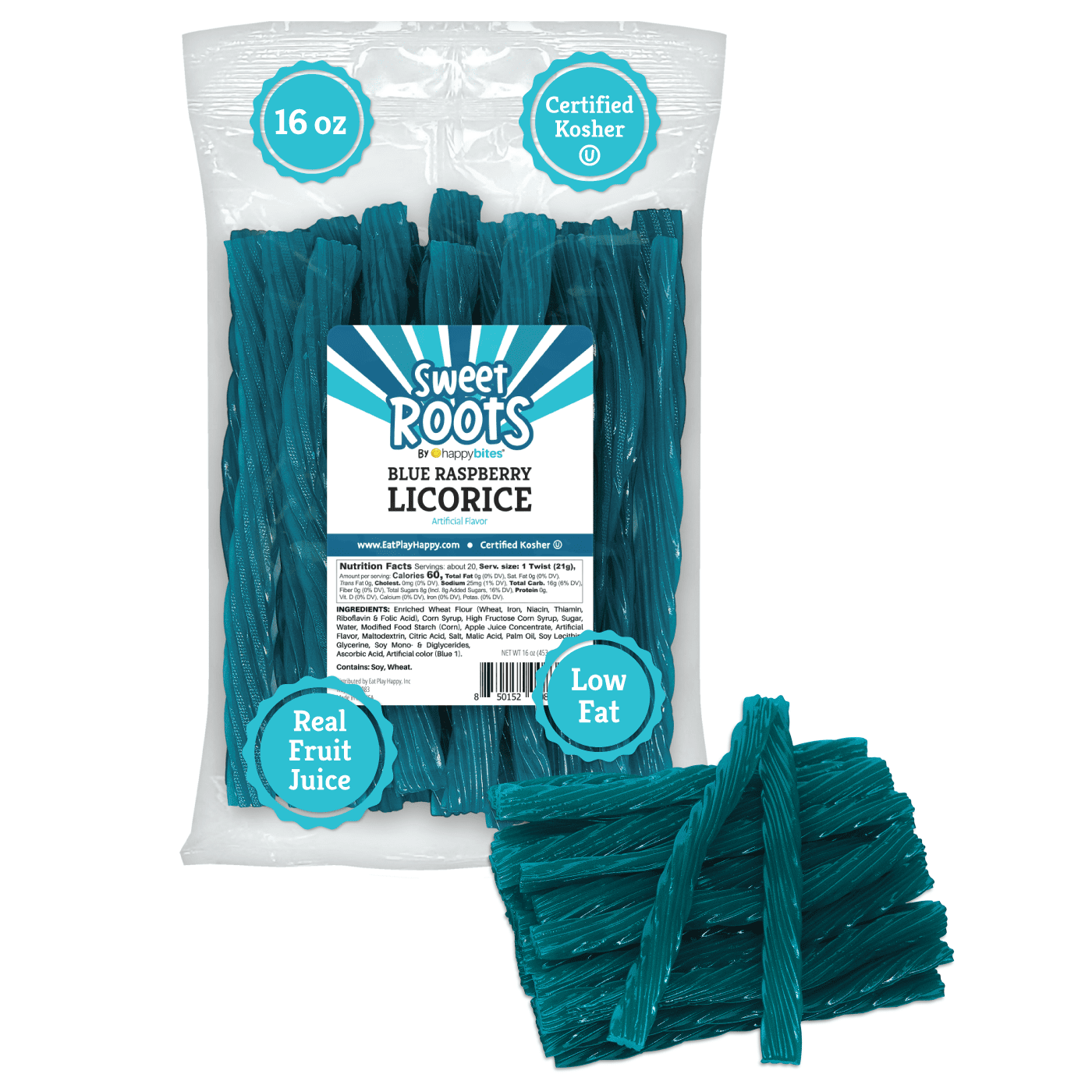 Happy Bites Blue Raspberry Licorice Twists - JUMBO Size - Made with ...