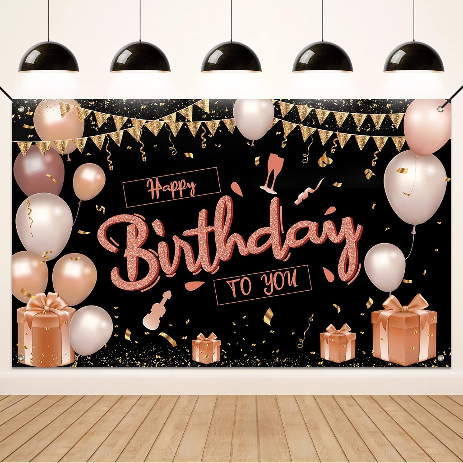 Happy Bithday Banner Decorations, Black Rose Birthday Backdrop Banner ...