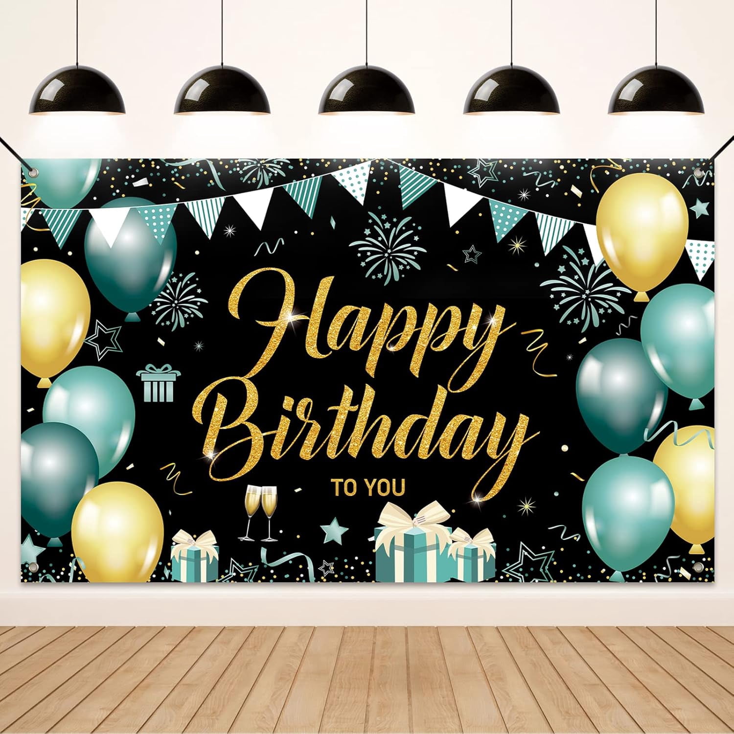 Happy Bithday Banner Decorations, Green Gold Birthday Backdrop Banner ...