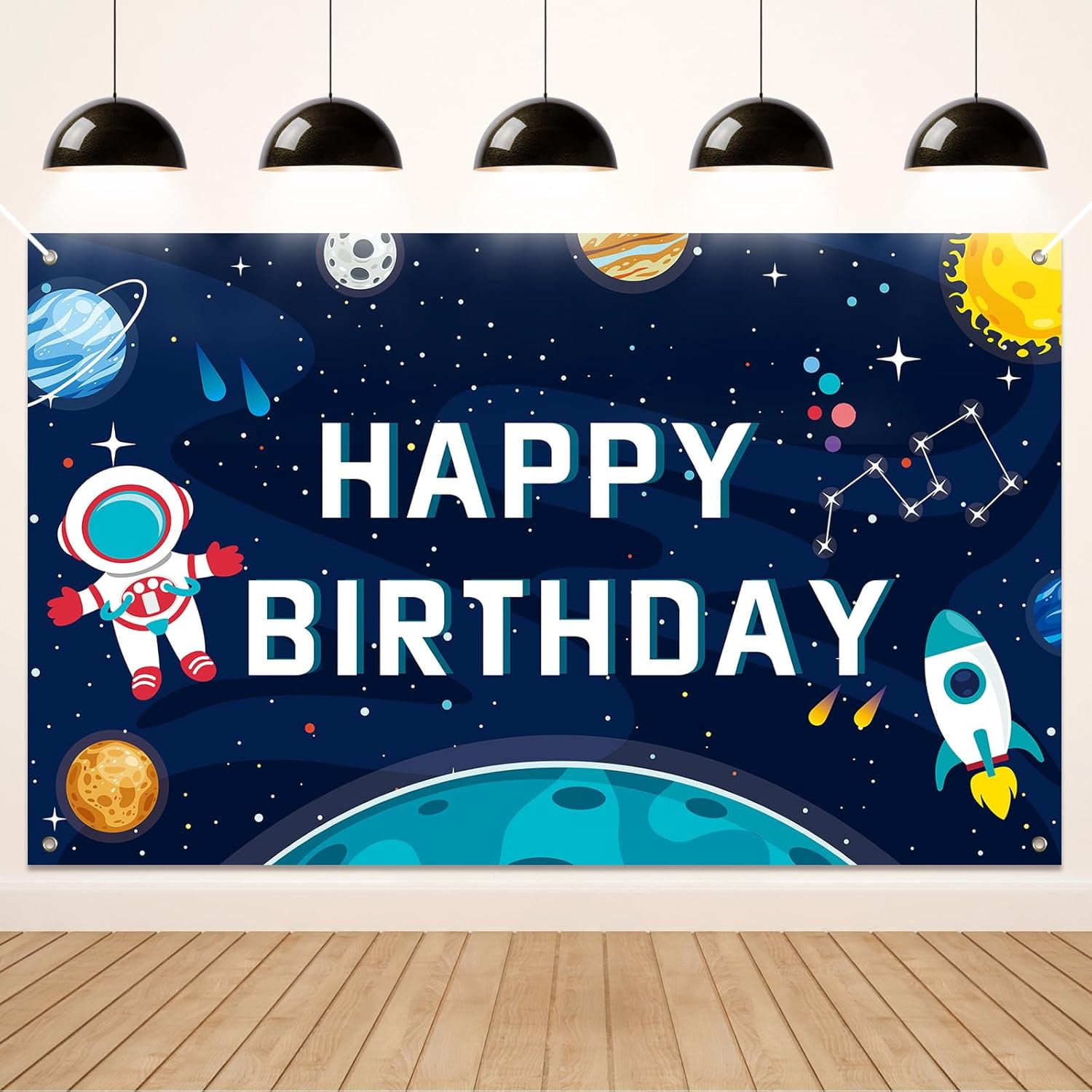 Happy Bithday Banner Decorations, Kids Cosmic Theme Birthday Backdrop ...