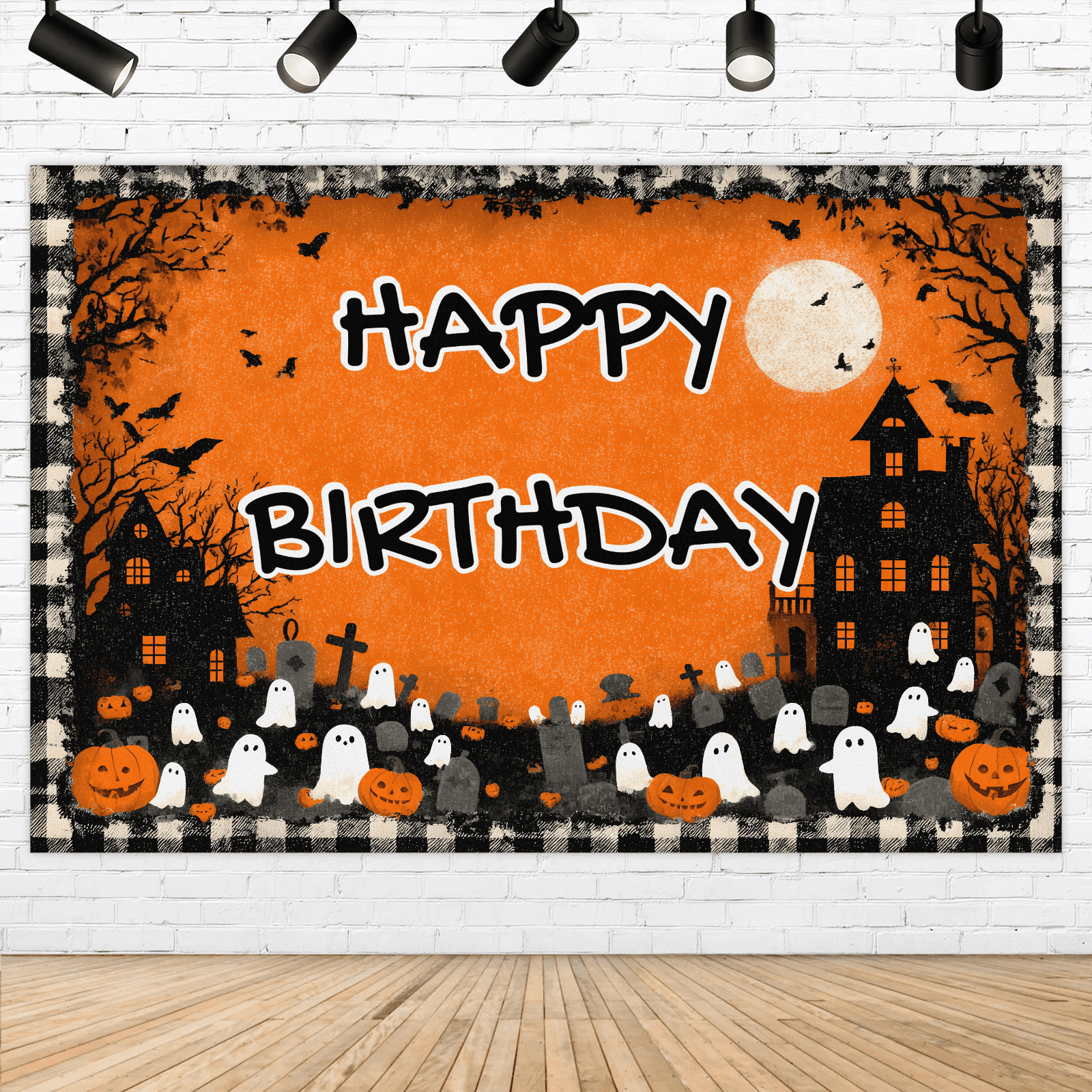 Happy Boo Day Halloween Backdrop Cloth Pumpkin Ghost Party Background ...