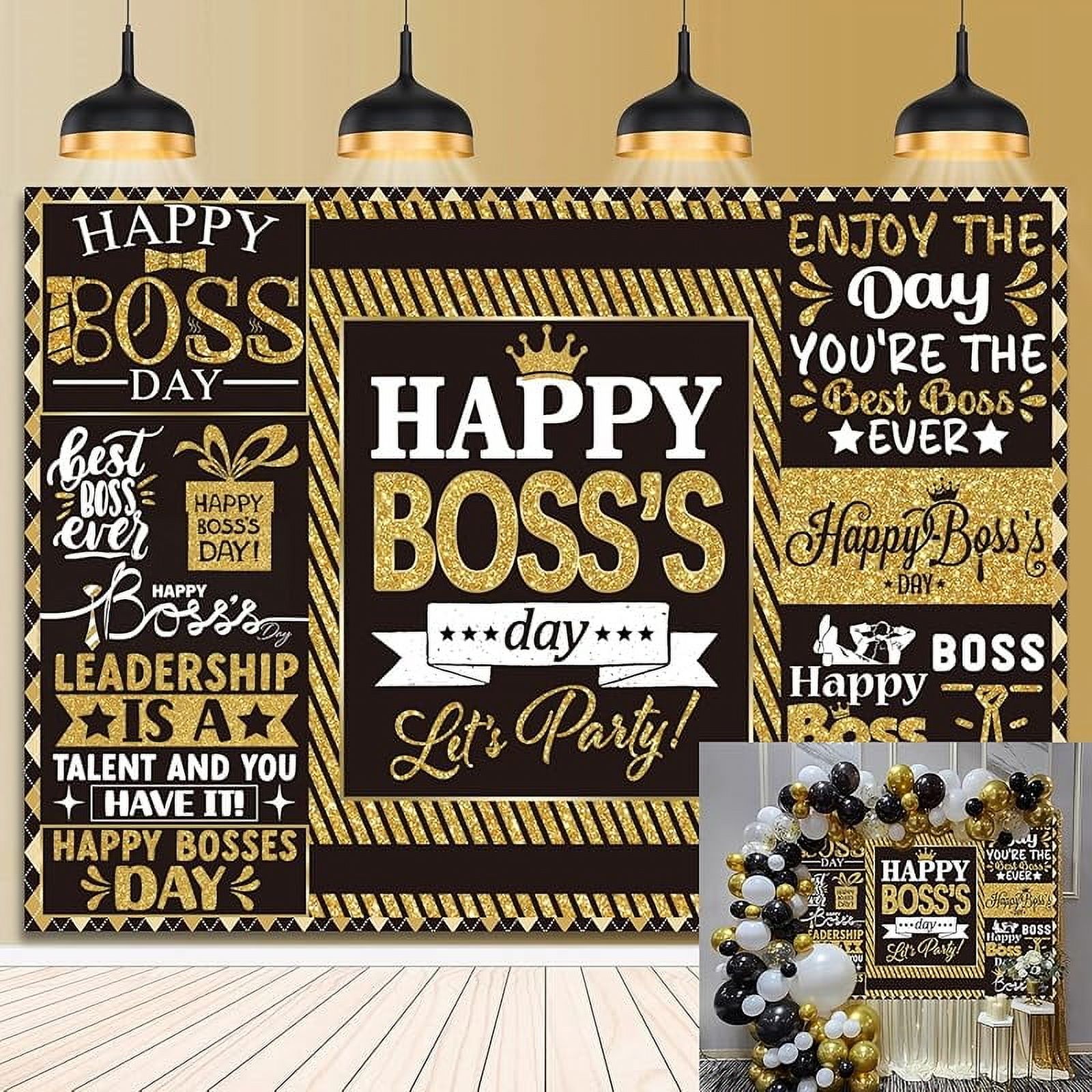 Happy Boss's Day Backdrop Black and Gold Best Boss Ever Decoration ...
