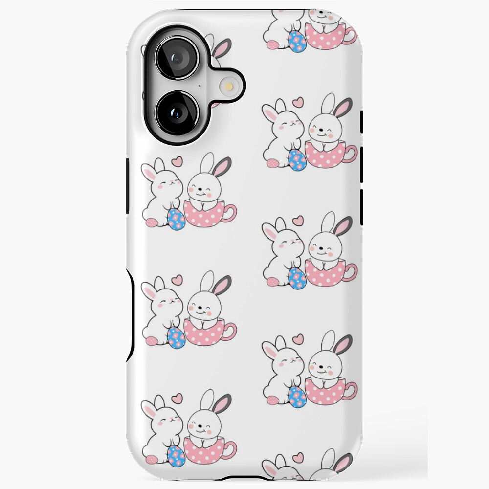 Happy Bunnies Kawaii Cup Easter Theme Art iPhone Case 17 through 11 Pro ...