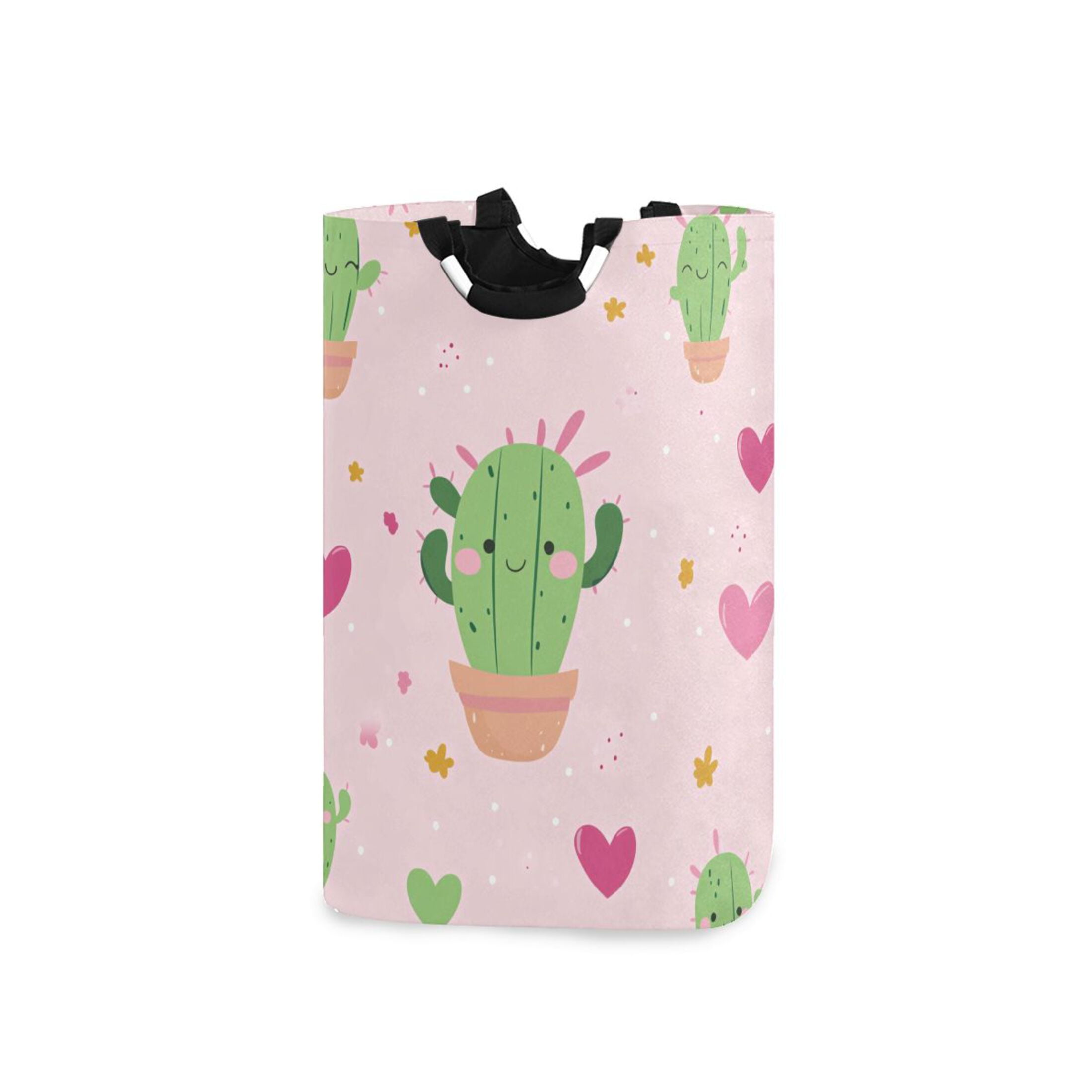 Happy Cactus Hearts Valentine Laundry Basket with Handles Foldable ...