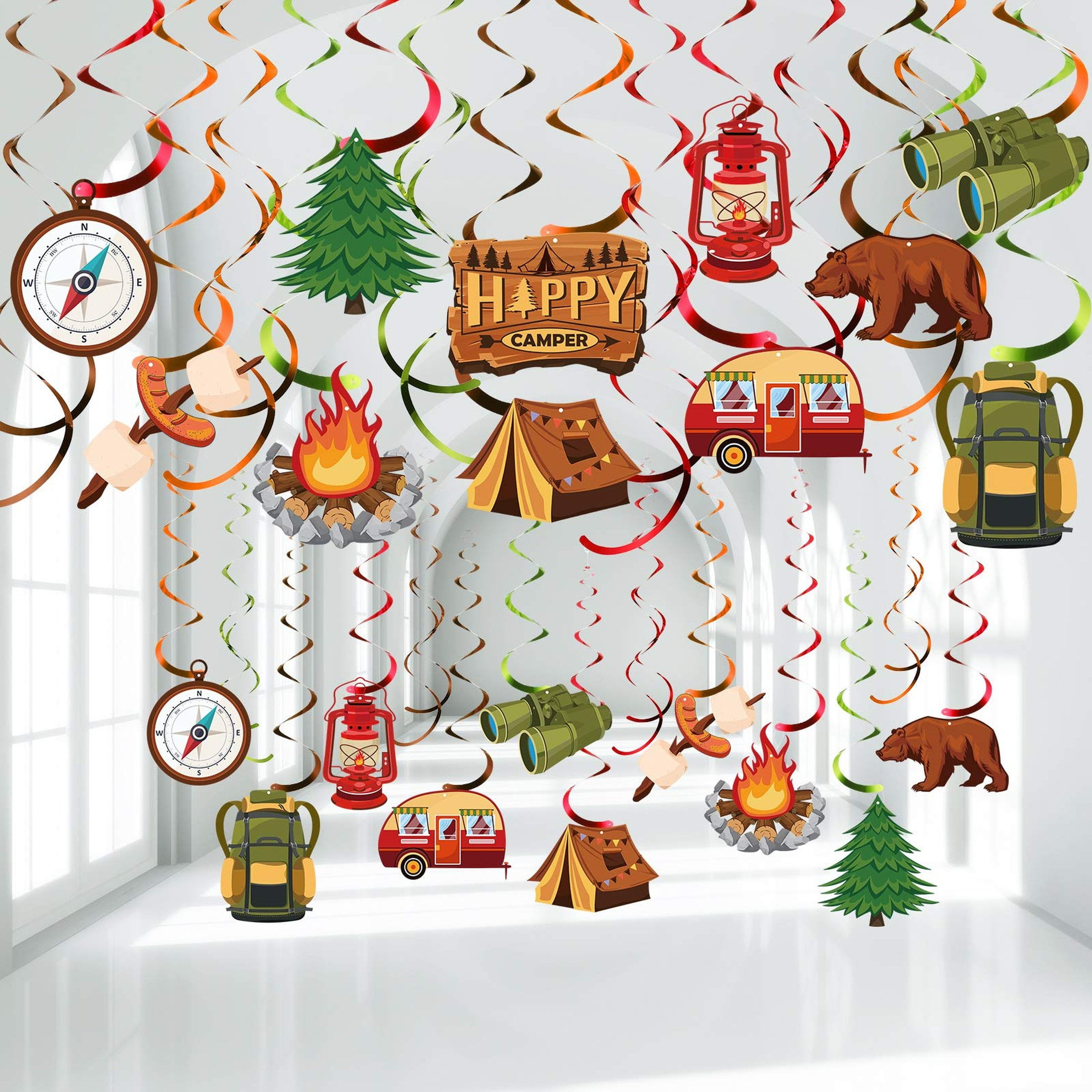 Happy Camper Adventure Swirls - 30 Piece Ceiling Decorations for ...