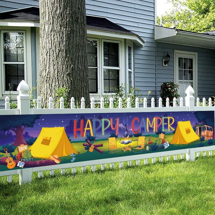 Happy Camper Backdrop Banner with 18 X 98 inch,Long Polyester Fabric ...