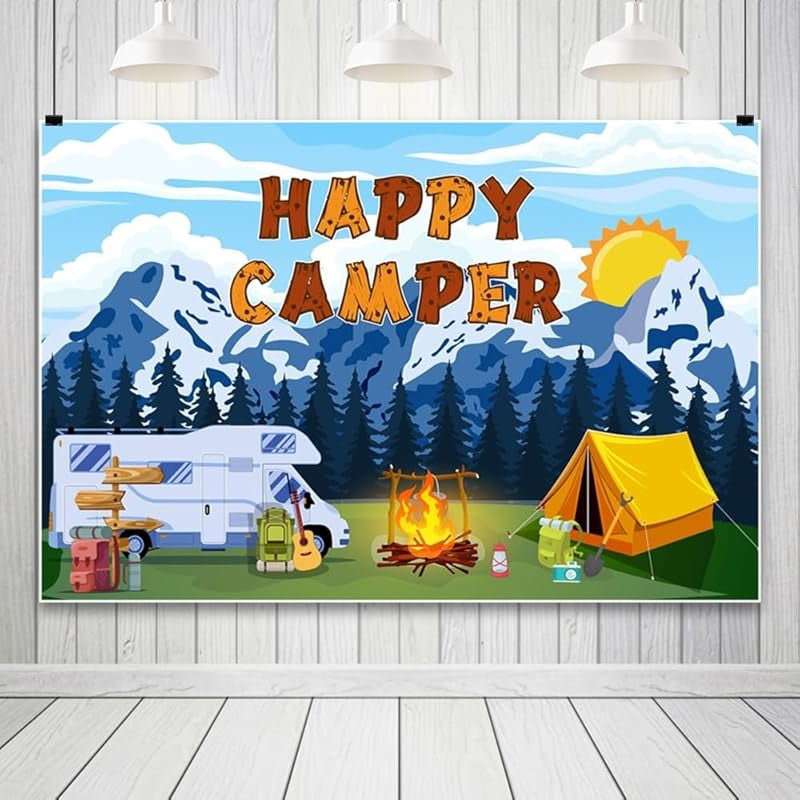 Happy Camper Backdrop Campfire Forest Adventure Mountain Photography ...