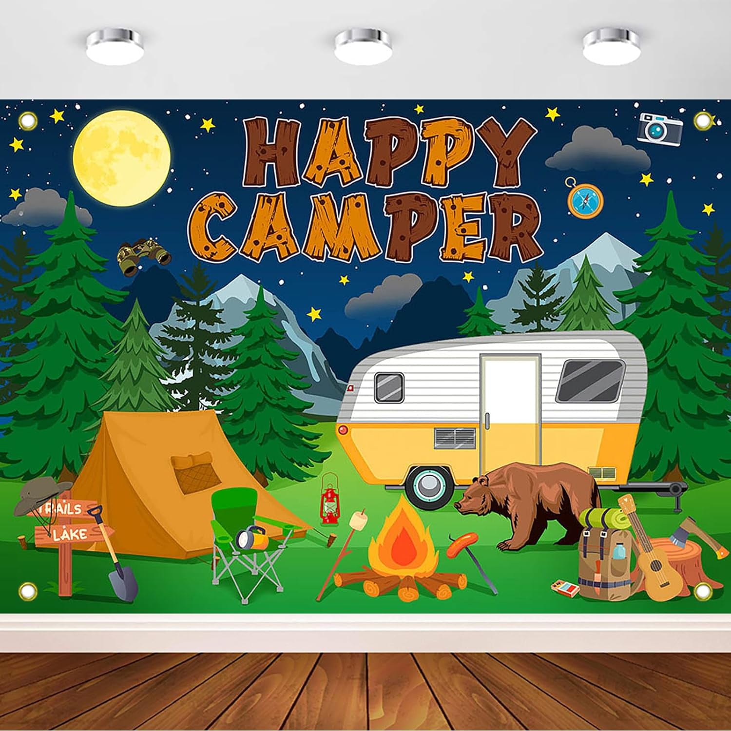 Happy Camper Backdrop Forest Adventure Happy Camper Party Decoration ...