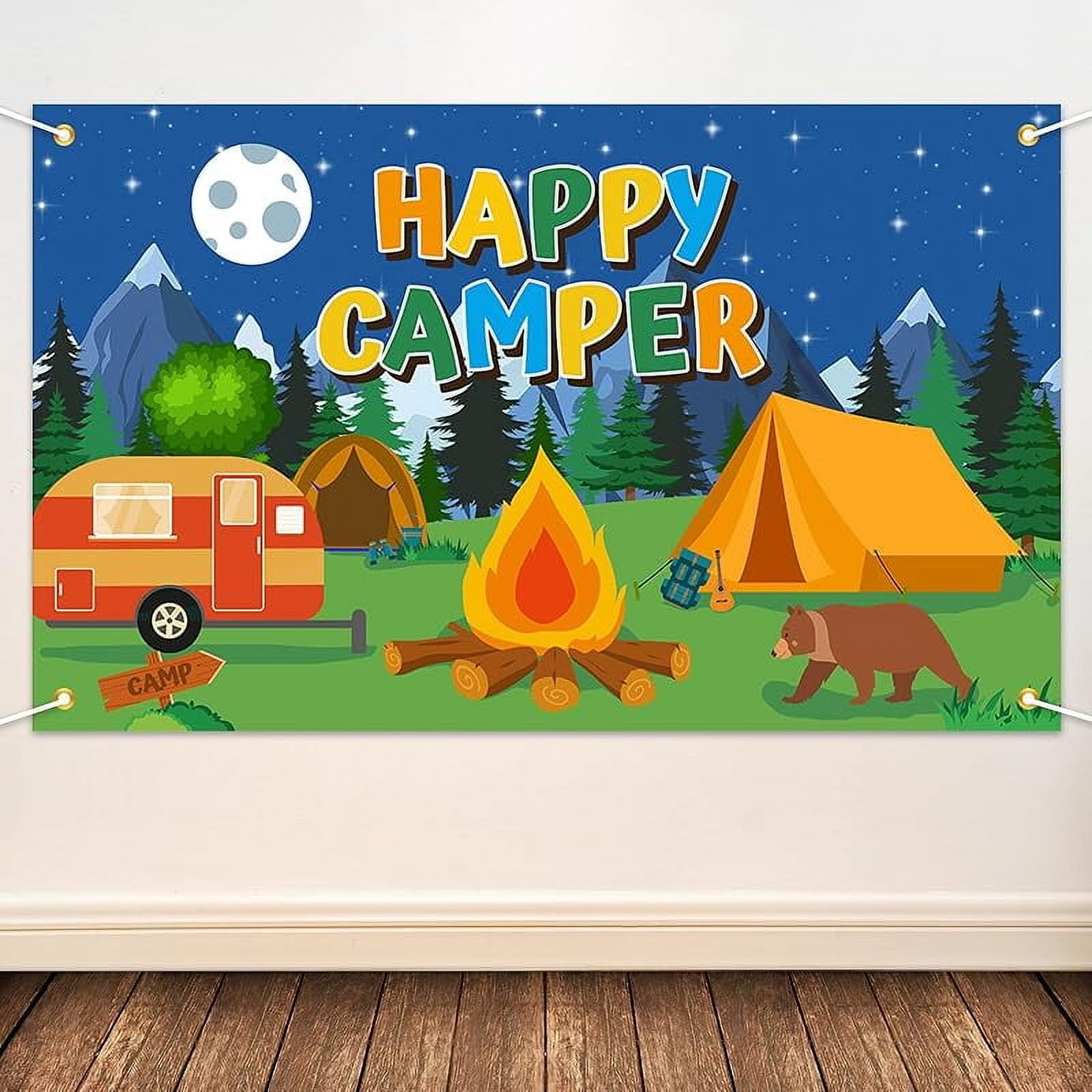 Happy Camper Banner Camping Party Decorations Campfire Forest Adventure ...