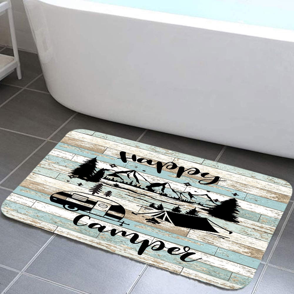 Happy Camper Bath Mat, Camper Bath Rug, Farmhouse Wooden Soft Absorbent ...