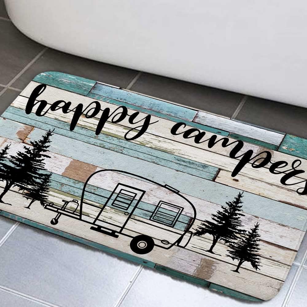 Happy Camper Bath Mat, Non Slip Bathtub Rug Retro Rustic Wood Neutral ...