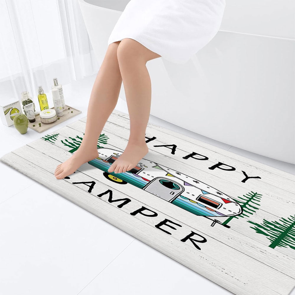 Happy Camper Bathroom Rugs, Retro Rustic Wood Neutral Color for Travel ...