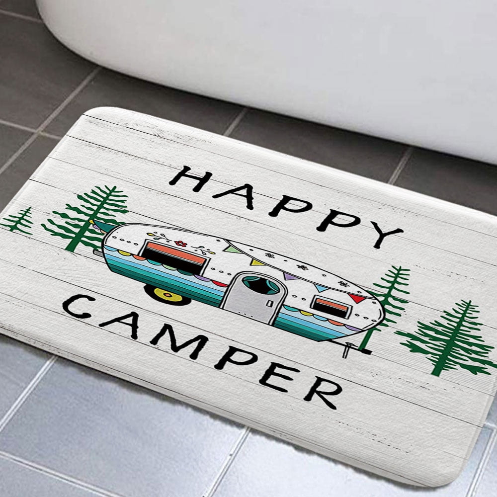 Happy Camper Bathroom Rugs, Retro Rustic Wood Neutral Color for Travel ...