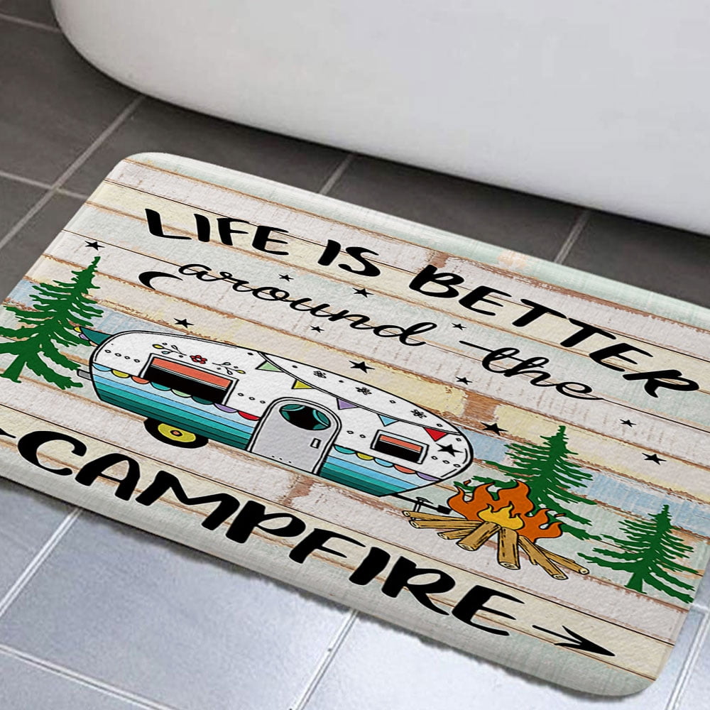 Happy Camper Bathroom Rugs, Rustic Wood Neutral Color For Travel ...