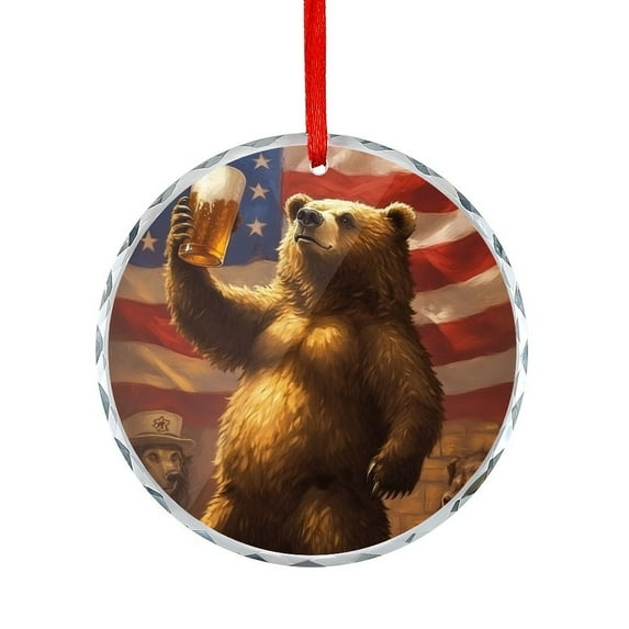 Happy Camper Bear Glass Ornament American Flag Stars Christmas ...