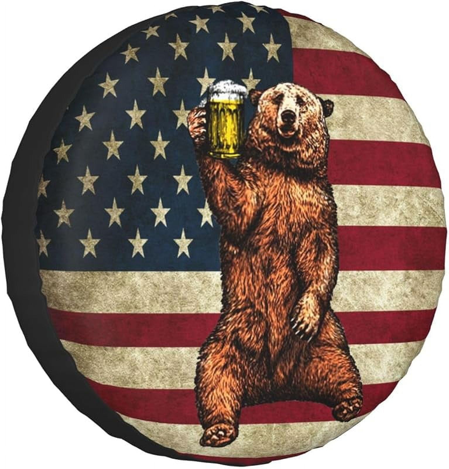 Happy Camper Bear Rv Spare Tire Cover for Trailers RV Wheel Covers American Flag Tire Cover ...