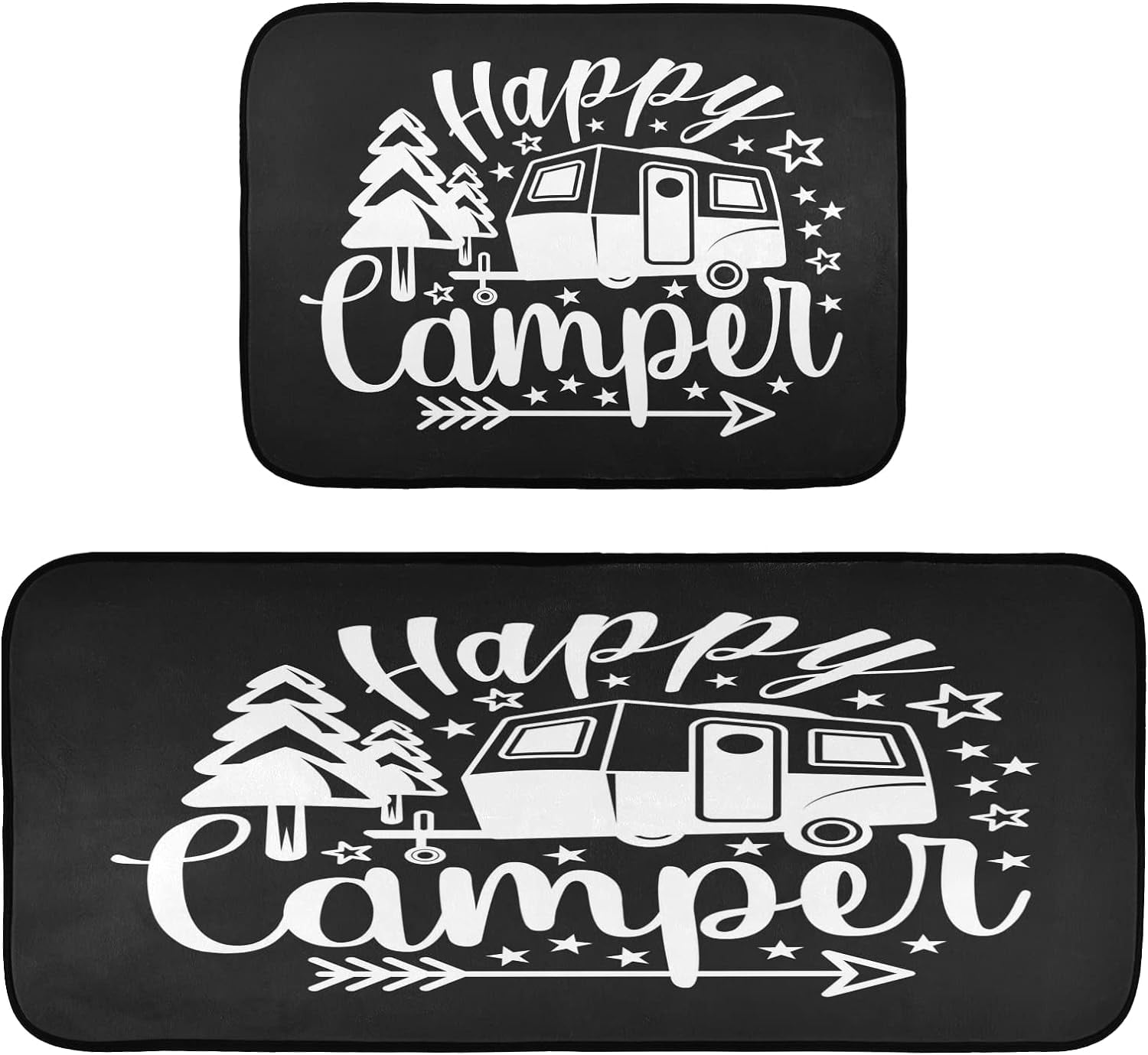 Happy Camper Black Kitchen Mats Kitchen Rugs Runner Laundry Rug Non ...