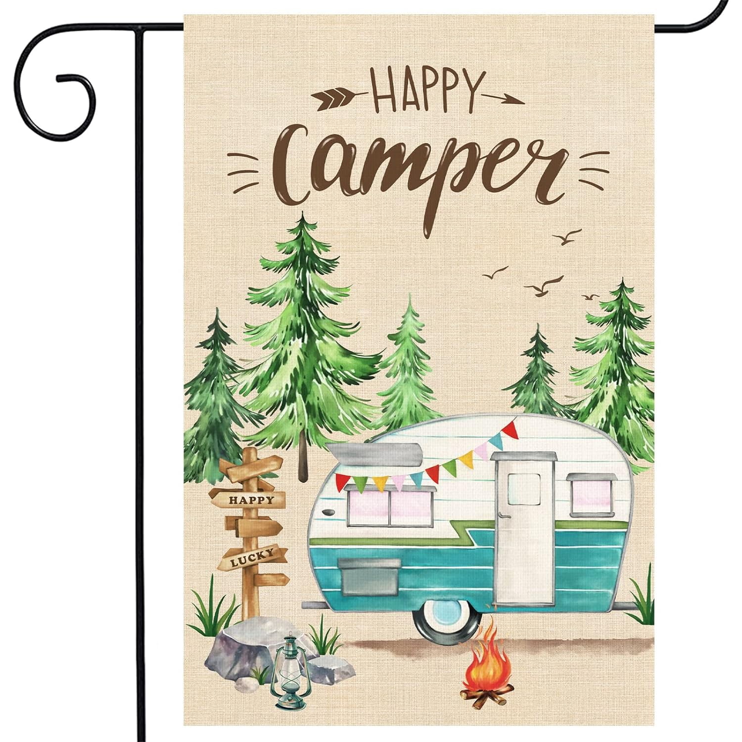 Happy Camper Camping Garden Flag Double Sided Vertical Travel Trailer ...