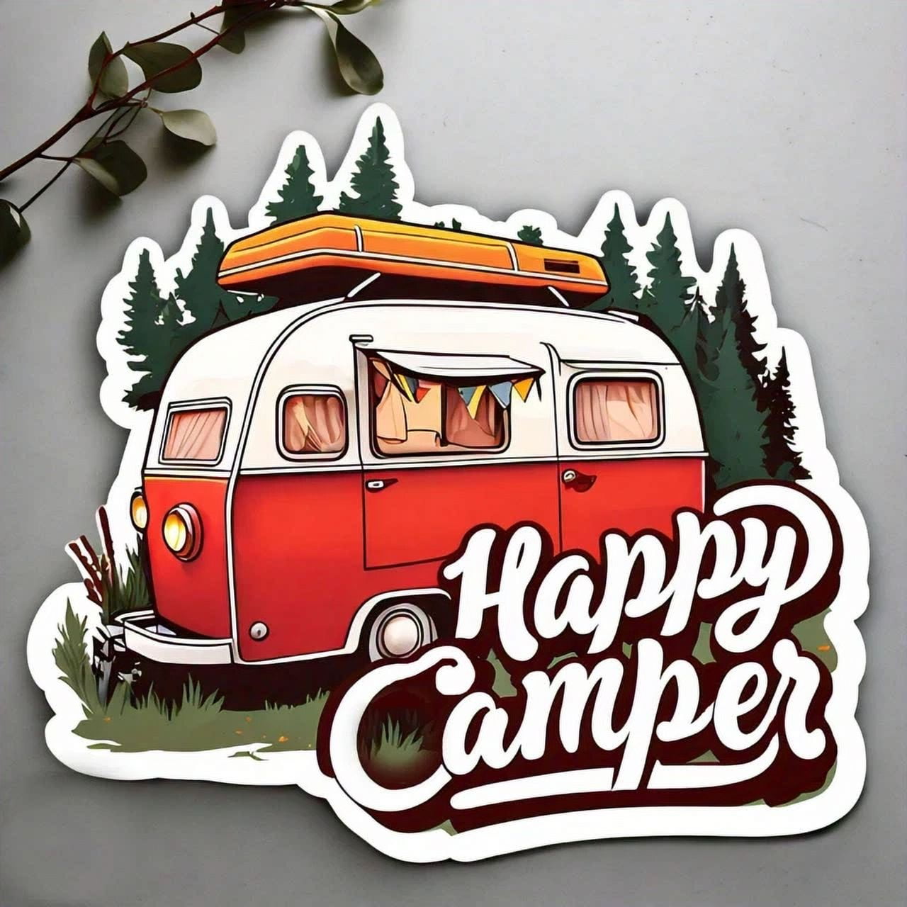 Happy Camper Camping Vintage Woodsy Cute Camper Sticker Phone Decal ...
