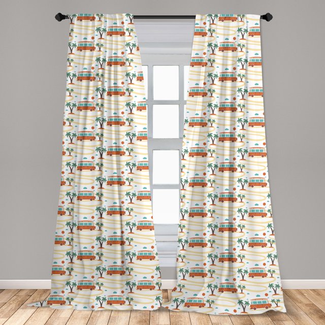Happy Camper Curtains 2 Panels Set, Hippie Van on Tropical Road ...