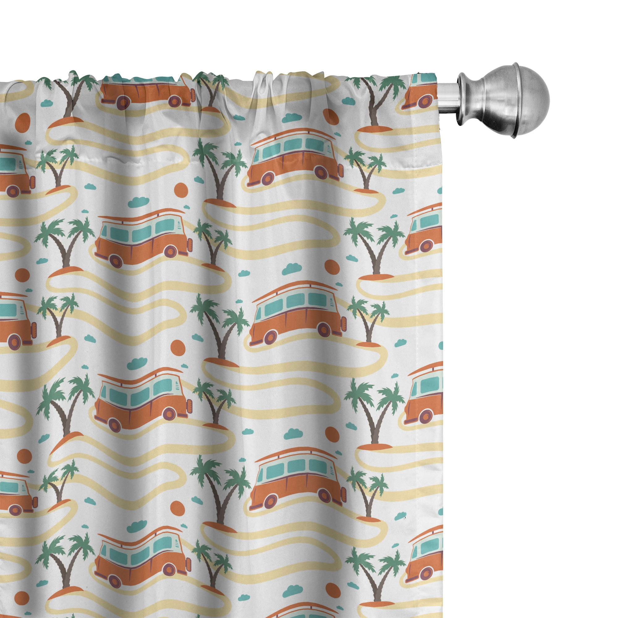 Happy Camper Curtains 2 Panels Set, Hippie Van on Tropical Road ...
