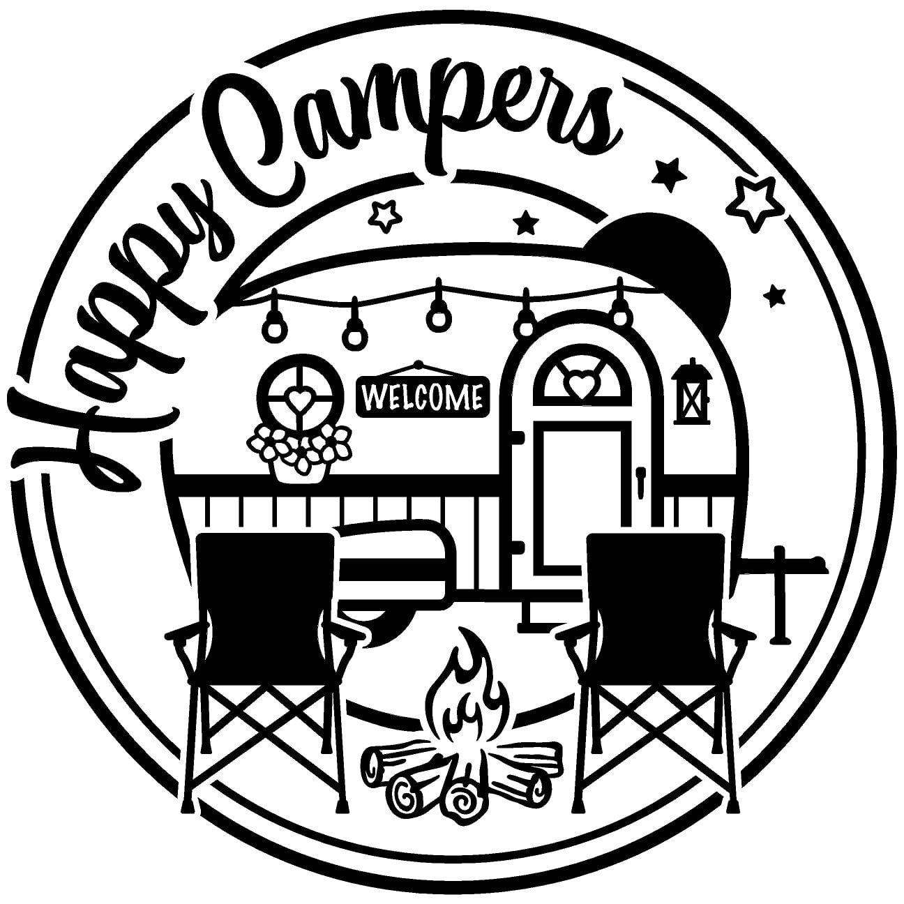 Happy Camper Decals Sign RV Camping Door Sticker - Walmart.com