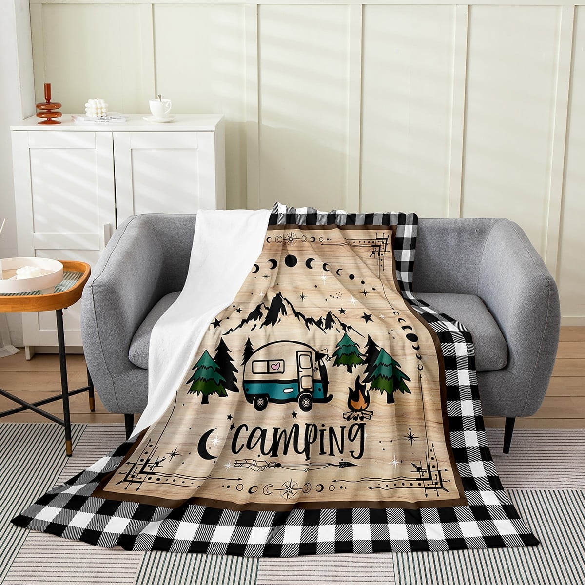 happy camping Fleece Blanket For Home Room Decor,Camp Adventure Themed ...