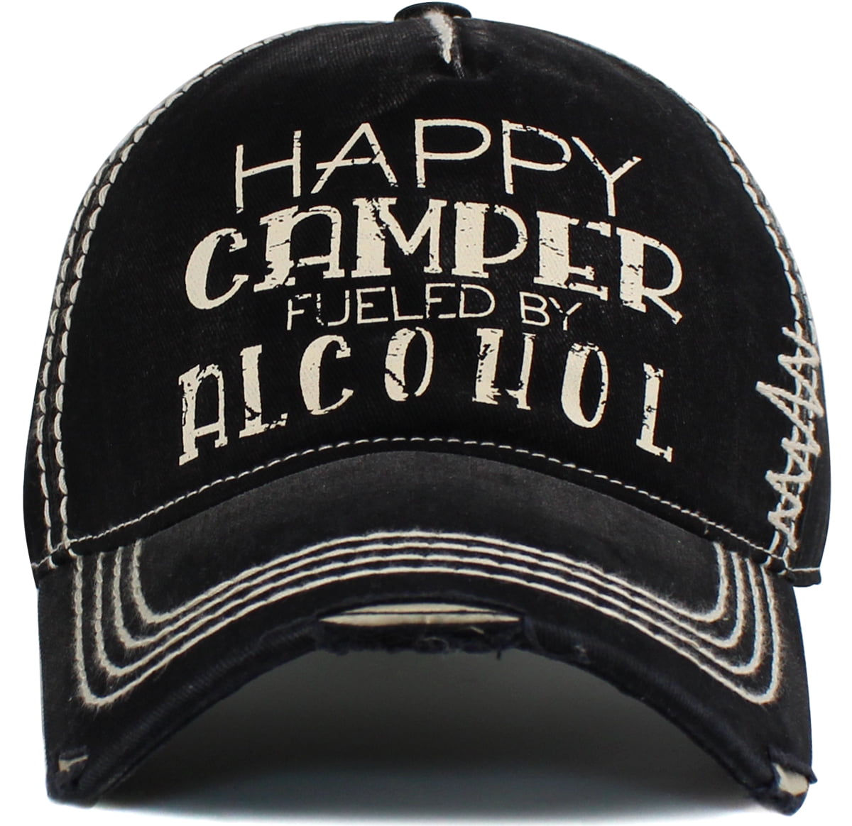 Happy Camper Fueled By Alcohol Vintage Distressed Washed Baseball Cap ...