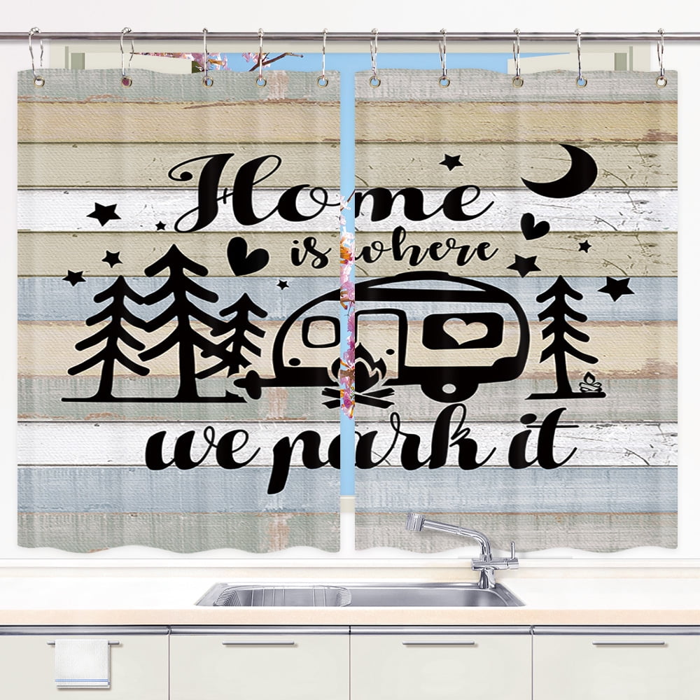 Happy Camper Kitchen Window Curtains, Farmhouse Bull Skull Curtains ...